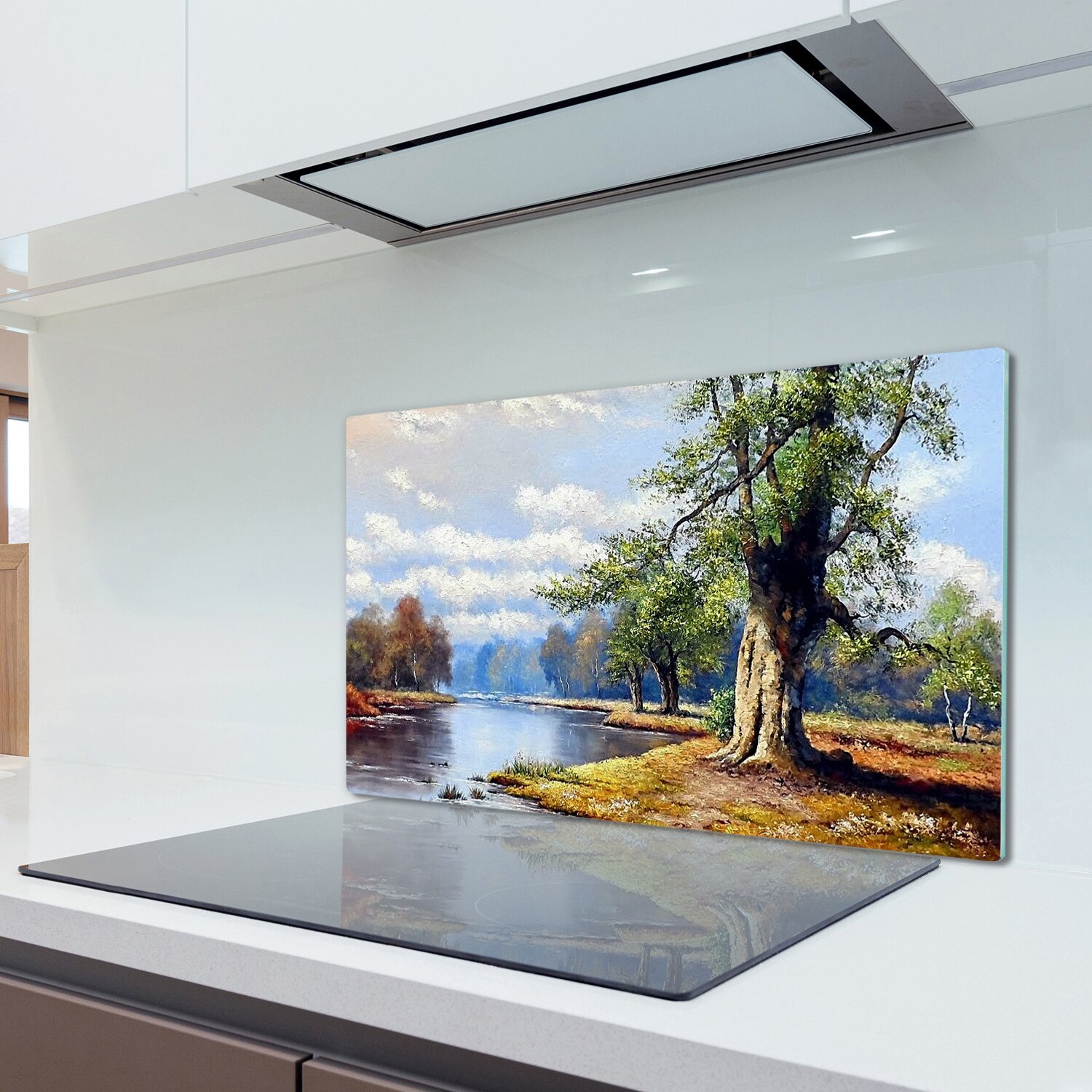 Tocator pe sticla, Dreptunghi, Rau Padure Copaci Peisaj Nori ...