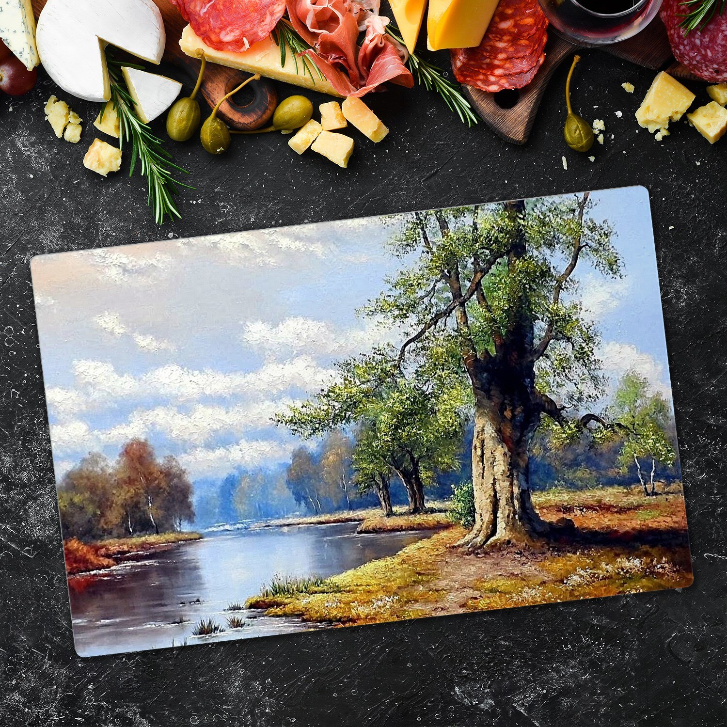 Tocator pe sticla, Dreptunghi, Rau Padure Copaci Peisaj Nori ...