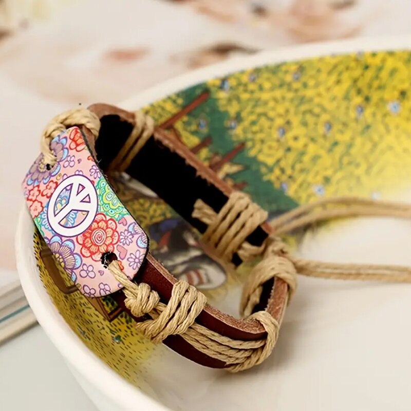 Bratara, model hippy peace, accesoriu colorat, reglabila, unisex ...