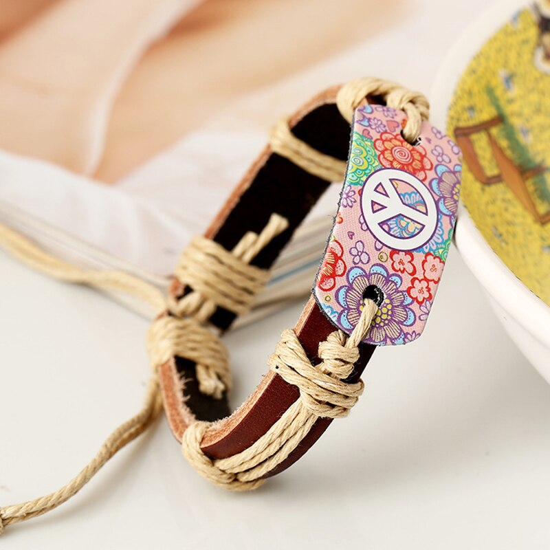 Bratara, model hippy peace, accesoriu colorat, reglabila, unisex ...