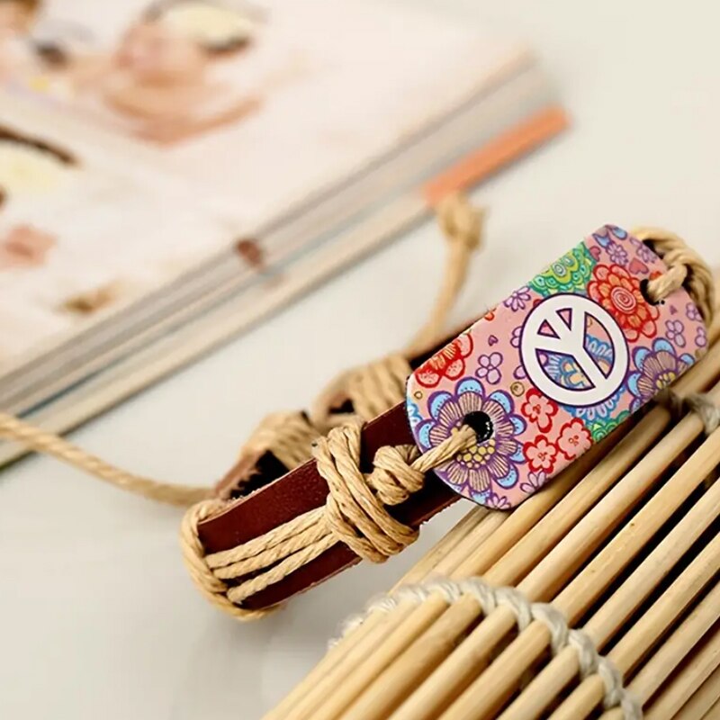 Bratara, model hippy peace, accesoriu colorat, reglabila, unisex ...