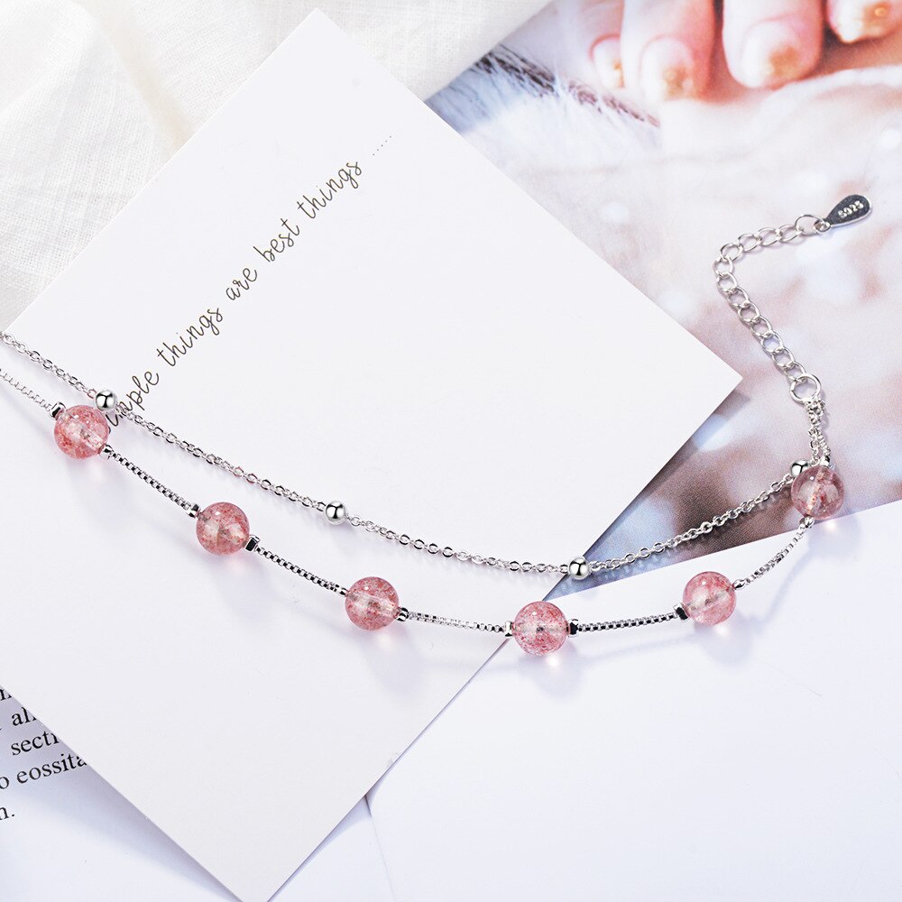 Bratara Dublu Strat cu Cristale Roz Capsuni Naturale, Argint S925, 16+4cm - eMAG.ro