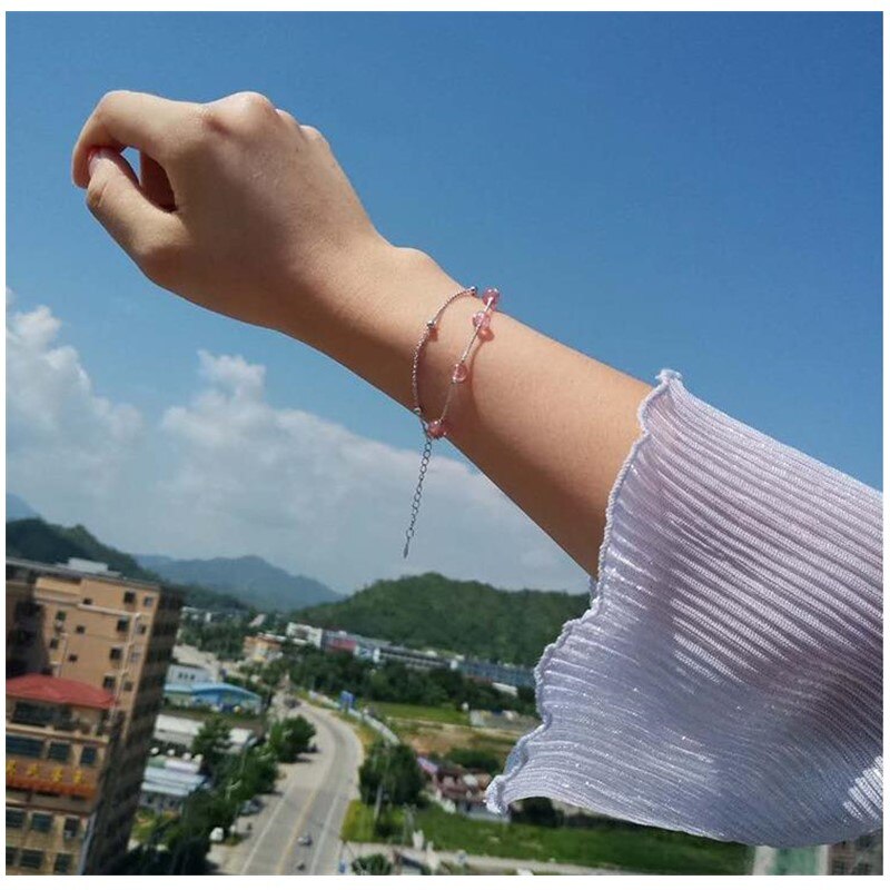 Bratara Dublu Strat cu Cristale Roz Capsuni Naturale, Argint S925, 16+4cm - eMAG.ro