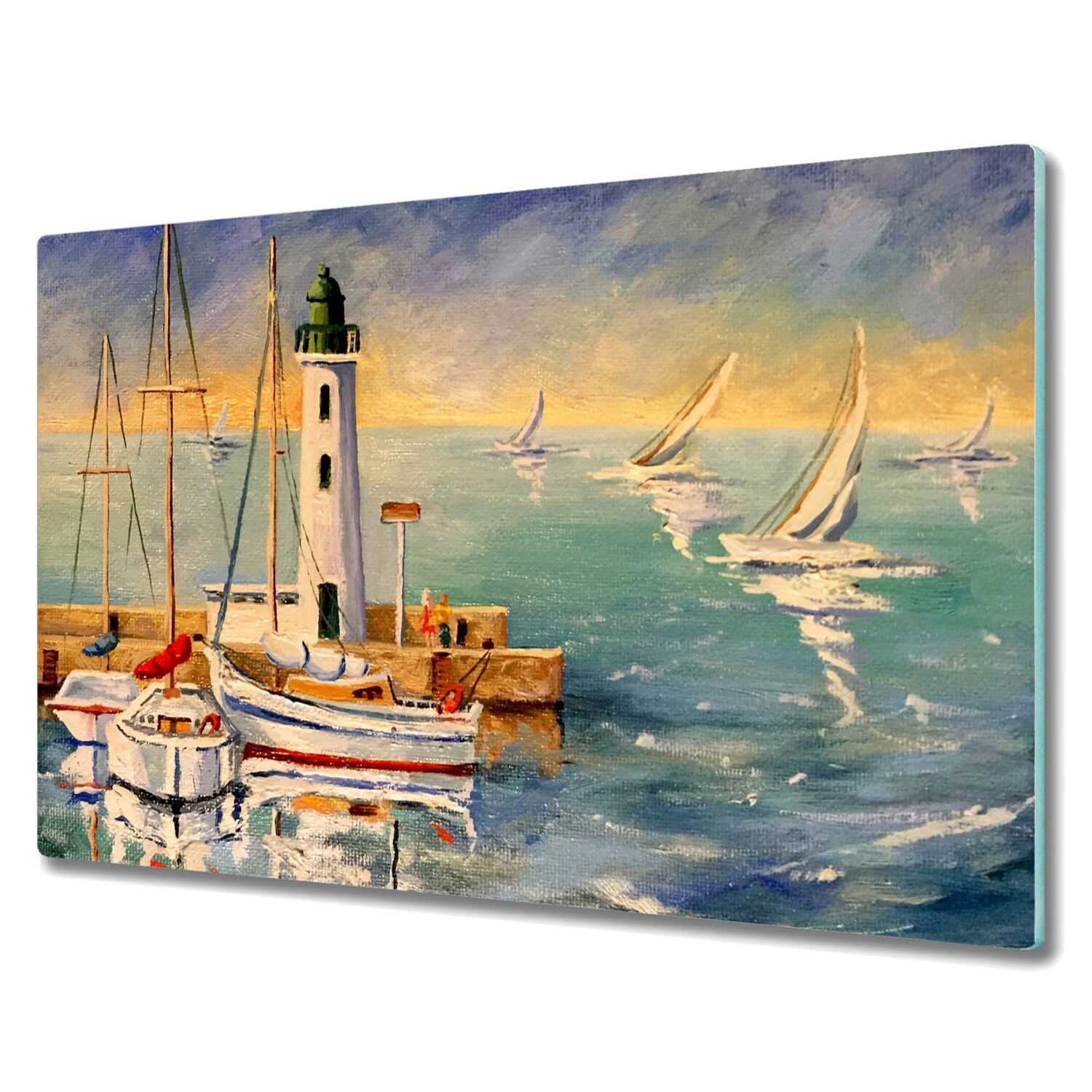 Tocator pe sticla, Dreptunghi, Port Nave Far Mare, Multicolor, 80 cm x ...