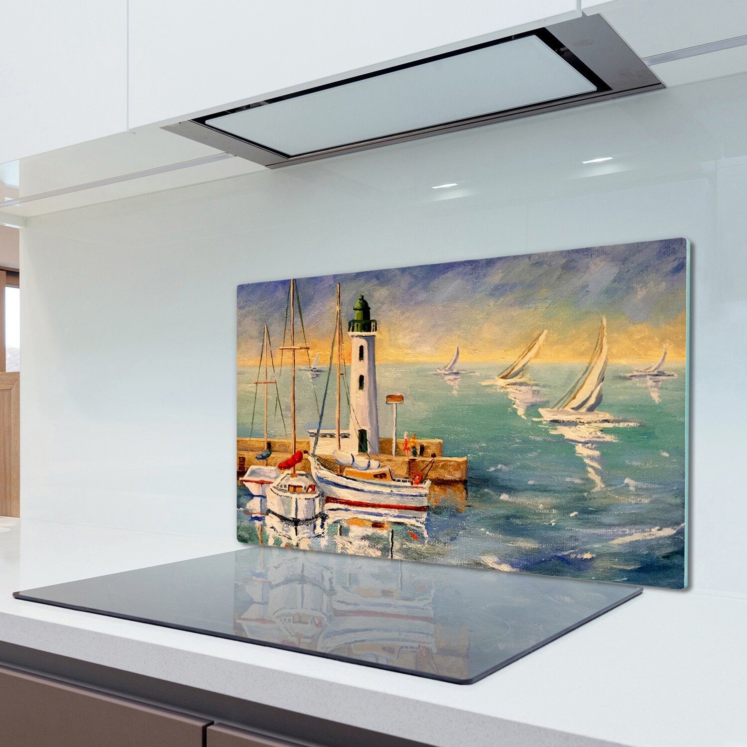 Tocator pe sticla, Dreptunghi, Port Nave Far Mare, Multicolor, 80 cm x ...