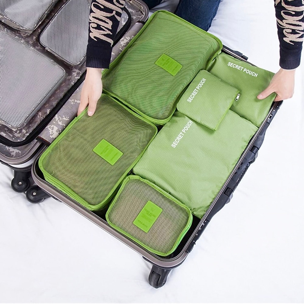 Set 6 huse organizare bagaj si 2 gentute cosmetice calatorie Quasar ...