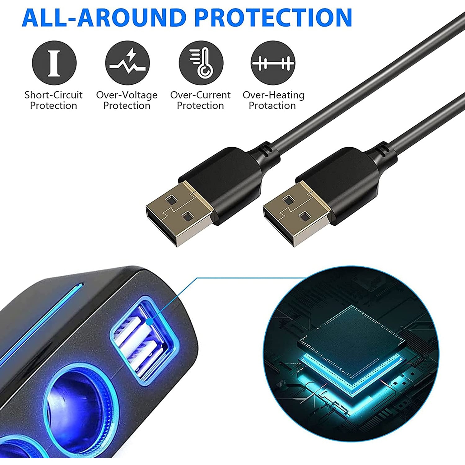 Adaptor priza auto, 3 x Soclu Auto, 2 x USB, 120W, cablu 65cm, 12/24V ...