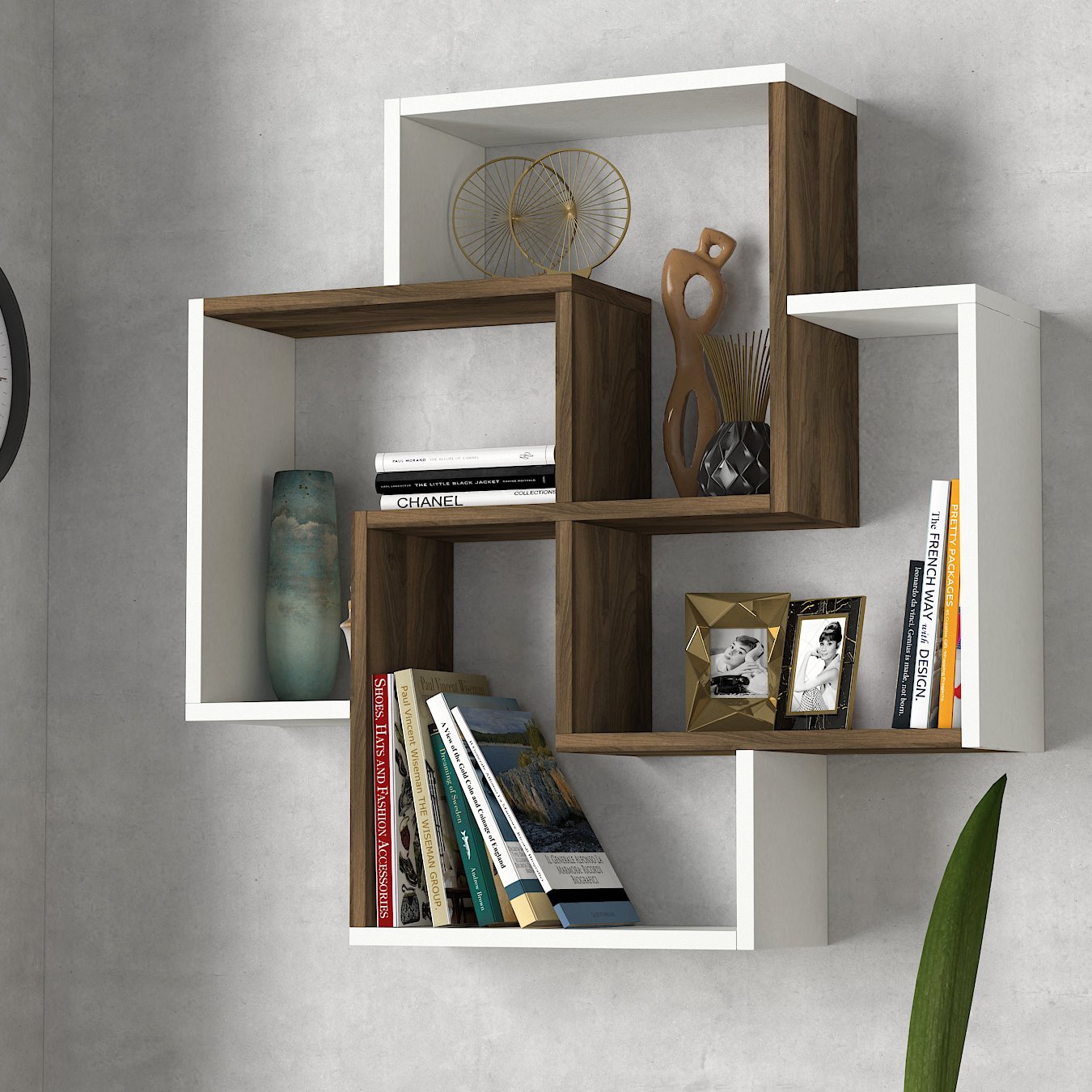 Etajera de perete UnicUtil, 85 x 20 x 85 cm, Alb si Maro - eMAG.ro