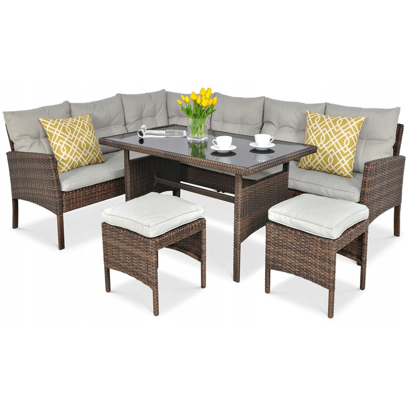 Set mobilier gradina, Focus Garden, Ratan/Otel/Sticla, Maro - eMAG.ro