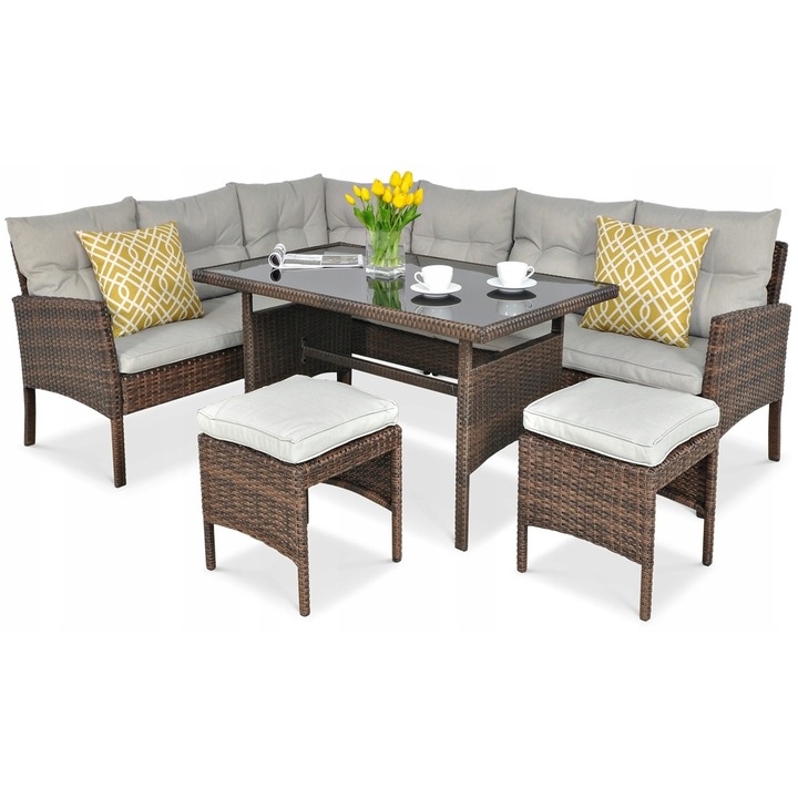 Set mobilier gradina, Focus Garden, Ratan/Otel/Sticla, Maro - eMAG.ro