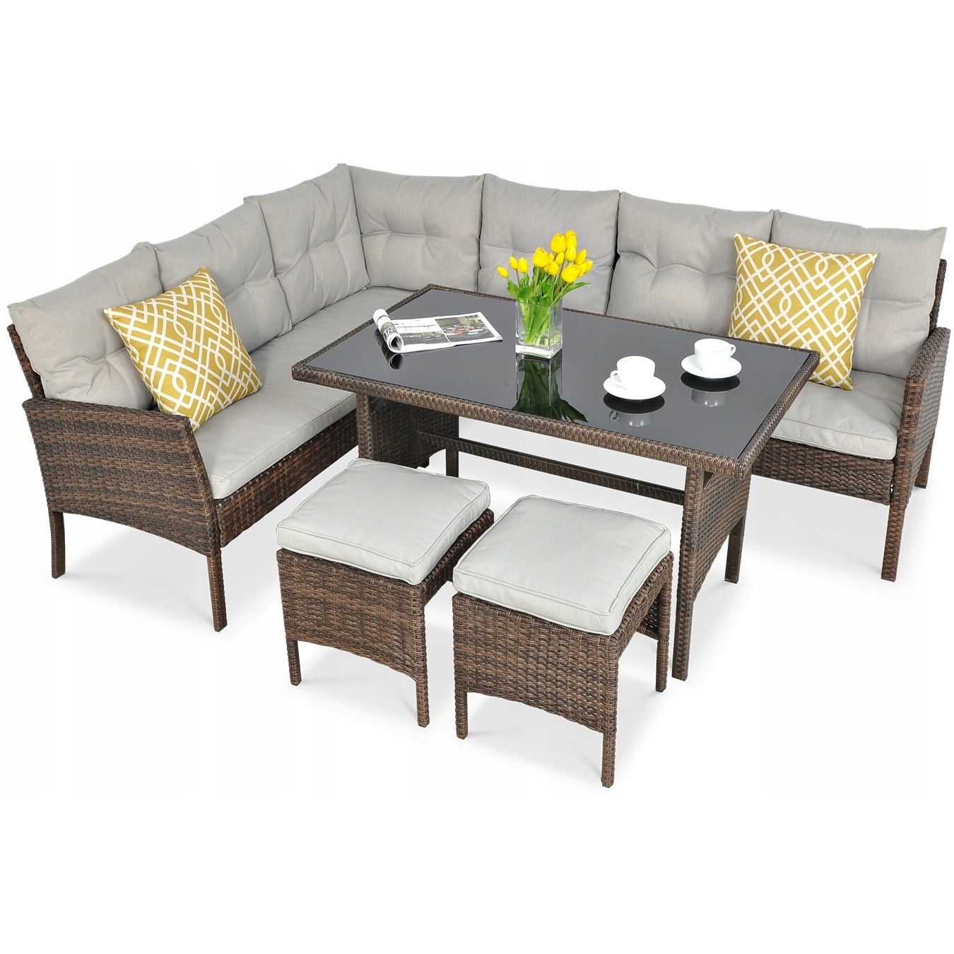 Set mobilier gradina, Focus Garden, Ratan/Otel/Sticla, Maro - eMAG.ro