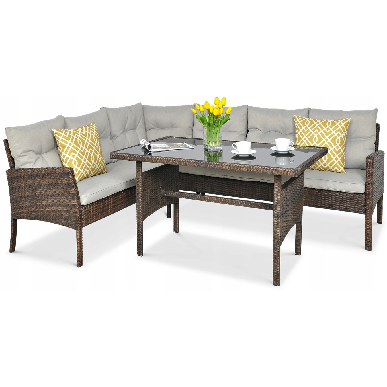 Set mobilier gradina, Focus Garden, Ratan/Otel/Sticla, Maro - eMAG.ro