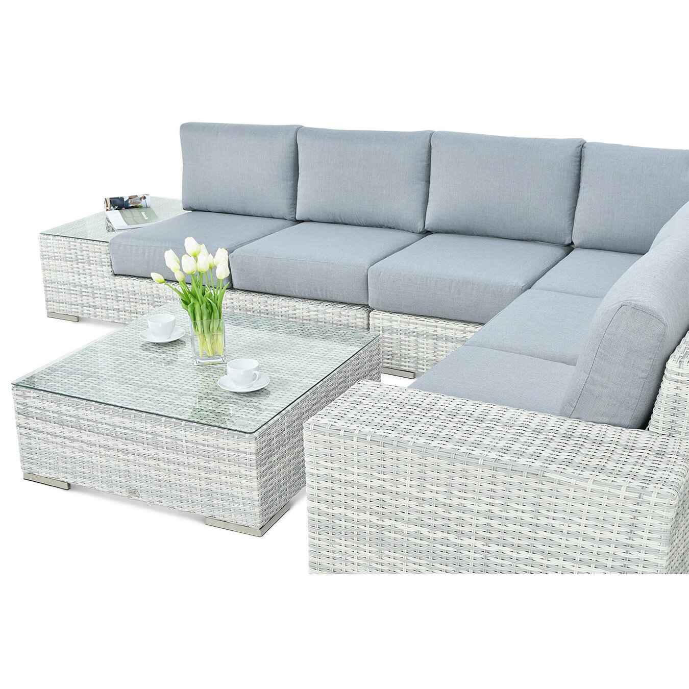 Set mobilier de gradina, Focus Garden, Ratan/Aluminiu, Gri/Alb - eMAG.ro