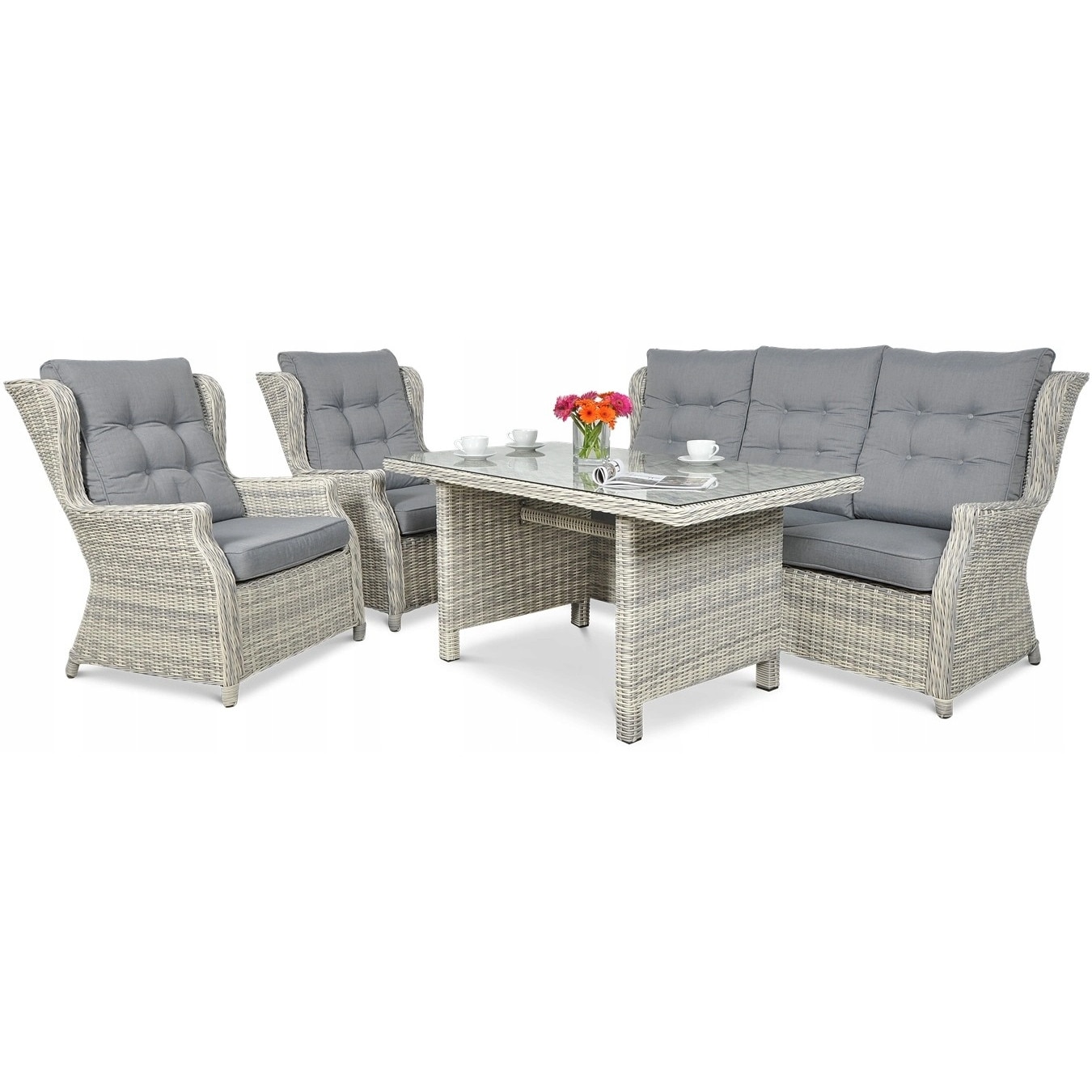 Set mobilier de gradina, Focus Garden, Ratan, Gri/Alb - eMAG.ro