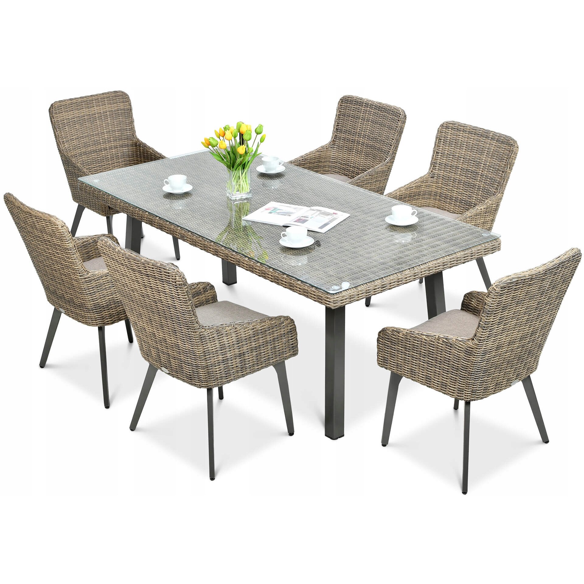 Set mobilier de gradina, Focus Garden, Metal/Ratan, Maro - eMAG.ro