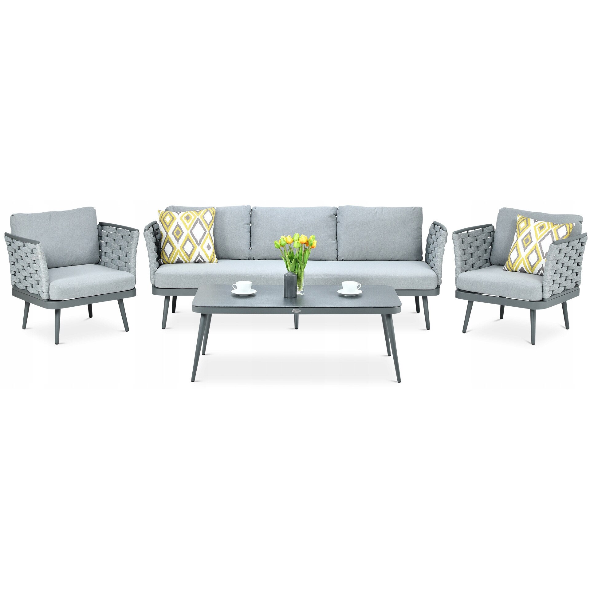 Set mobilier de gradina, Focus Garden, Aluminiu/Nylon, Gri - eMAG.ro