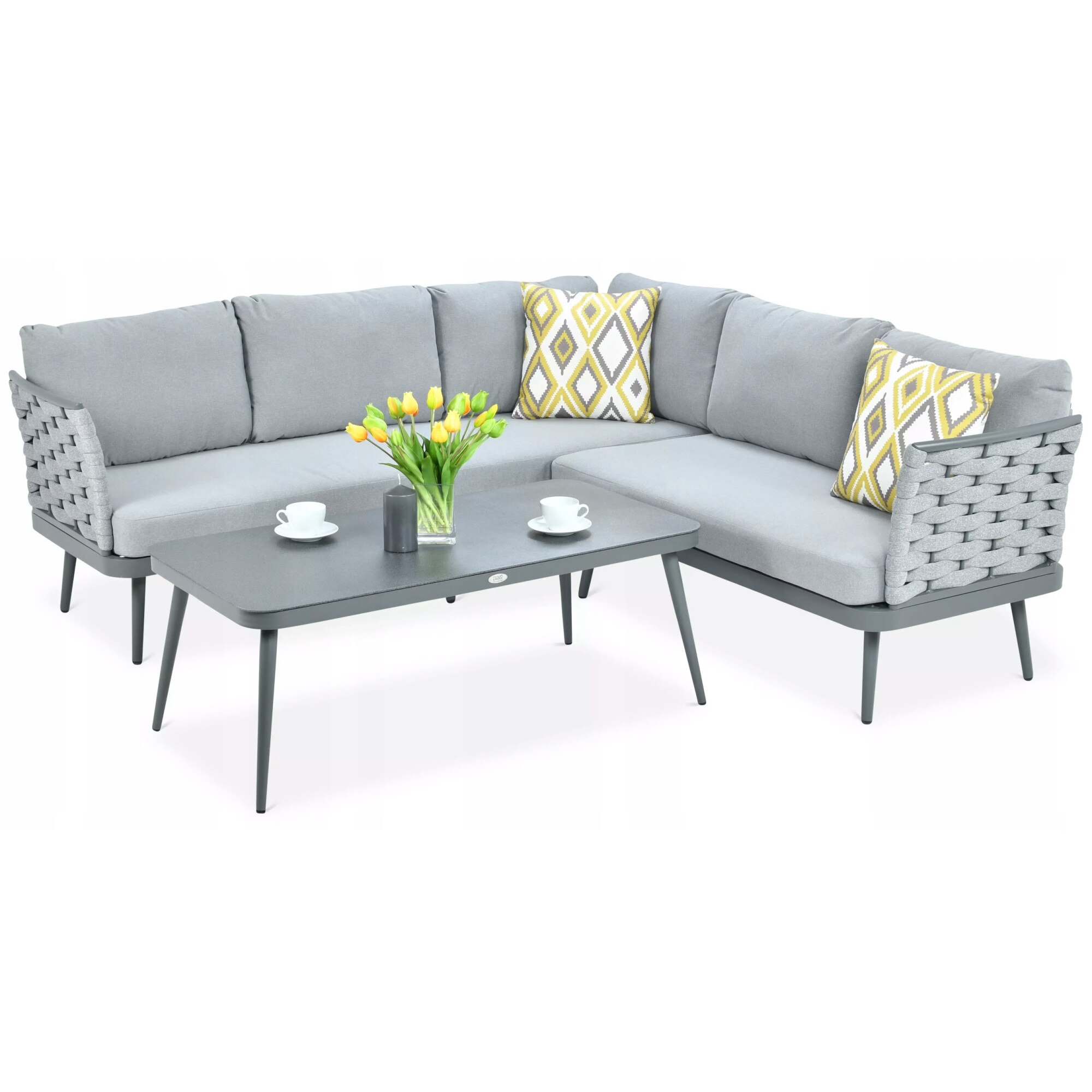 Set mobilier de gradina, Focus Garden, Aluminiu/Nylon, Gri - eMAG.ro