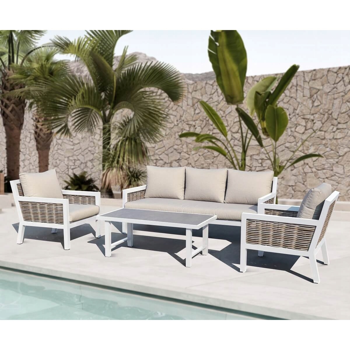 Set mobilier gradina, Focus Garden, Metal, Alb/Gri - eMAG.ro