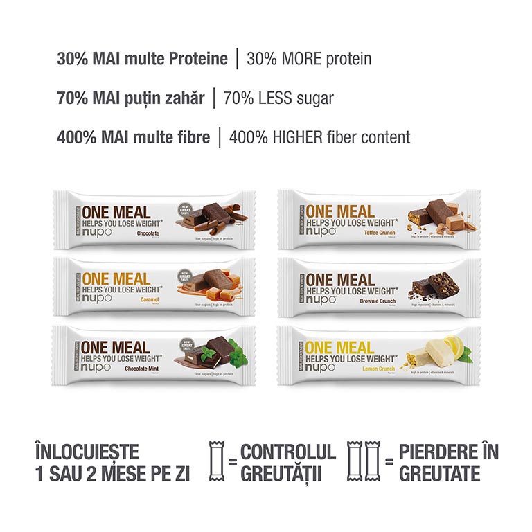 Baton One Meal Brownie Crunch, Nupo, 1 masa, 60 g, inlocuitor de masa ...