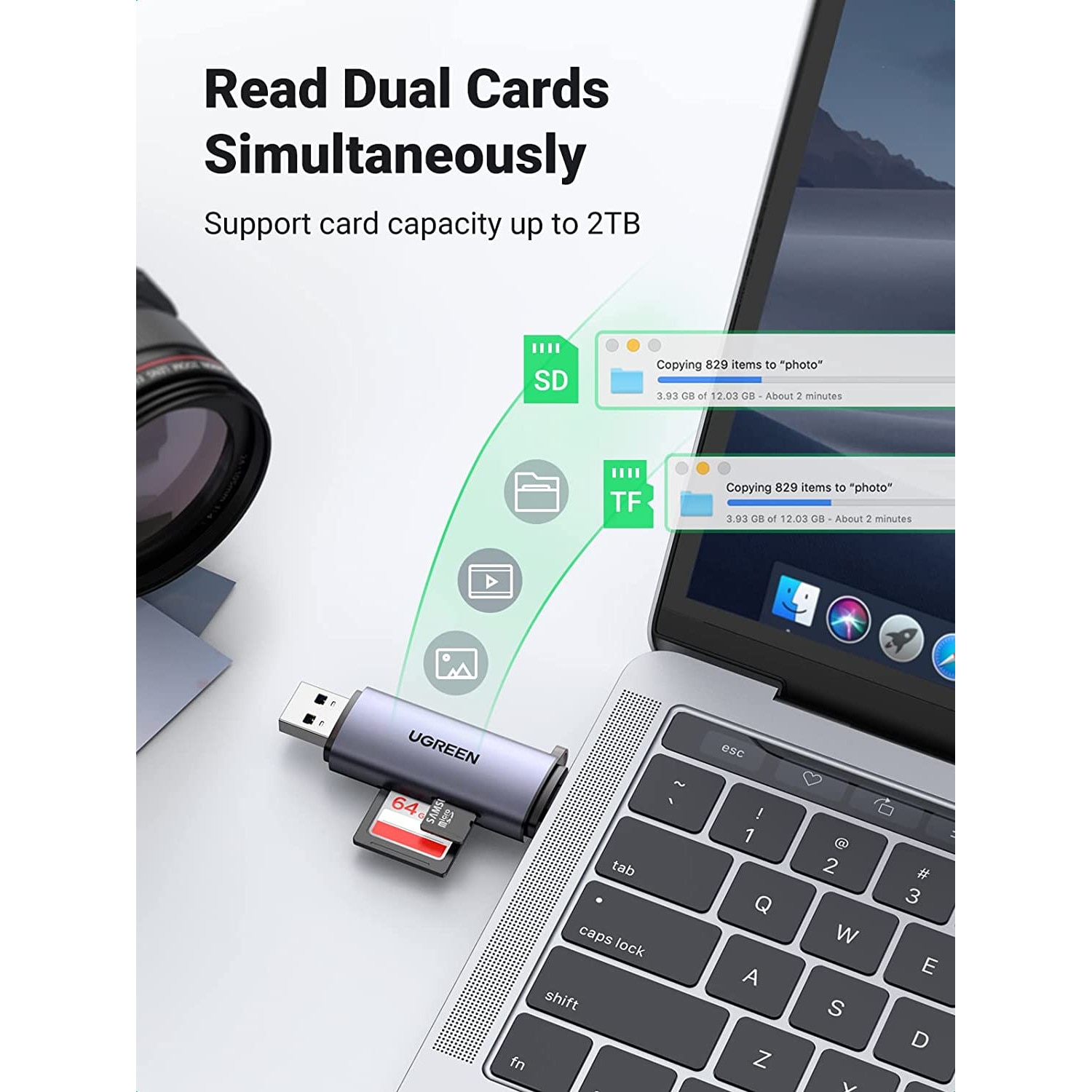 Cititor de carduri, UGREEN, Multifunctional, Argintiu - eMAG.ro