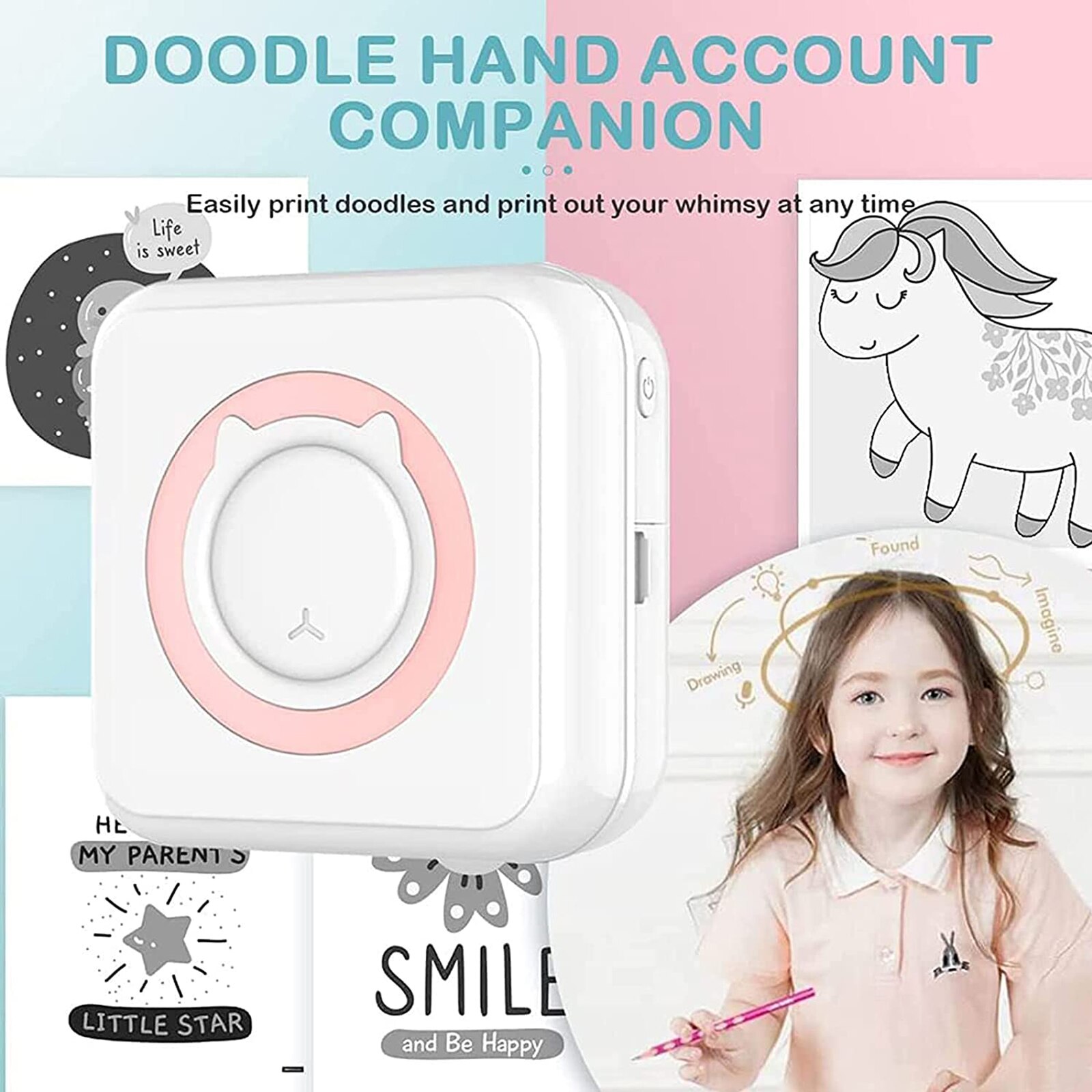 Set Mini imprimanta termica, Zggzerg, Cu 6 bucati stilouri colorate si ...