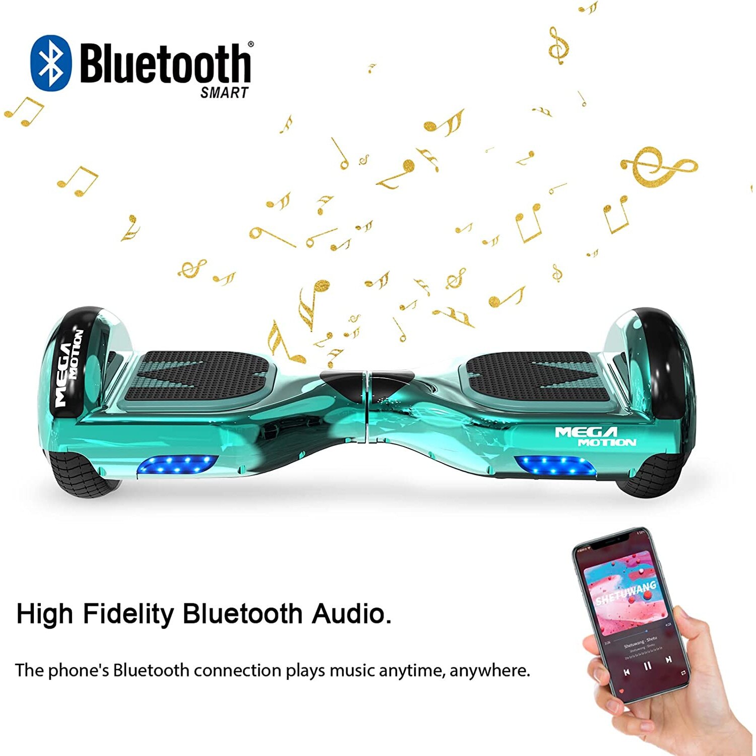 Hoverboard cu go kart, Mega Motion, Aluminiu, Bluetooth, LED, Verde ...