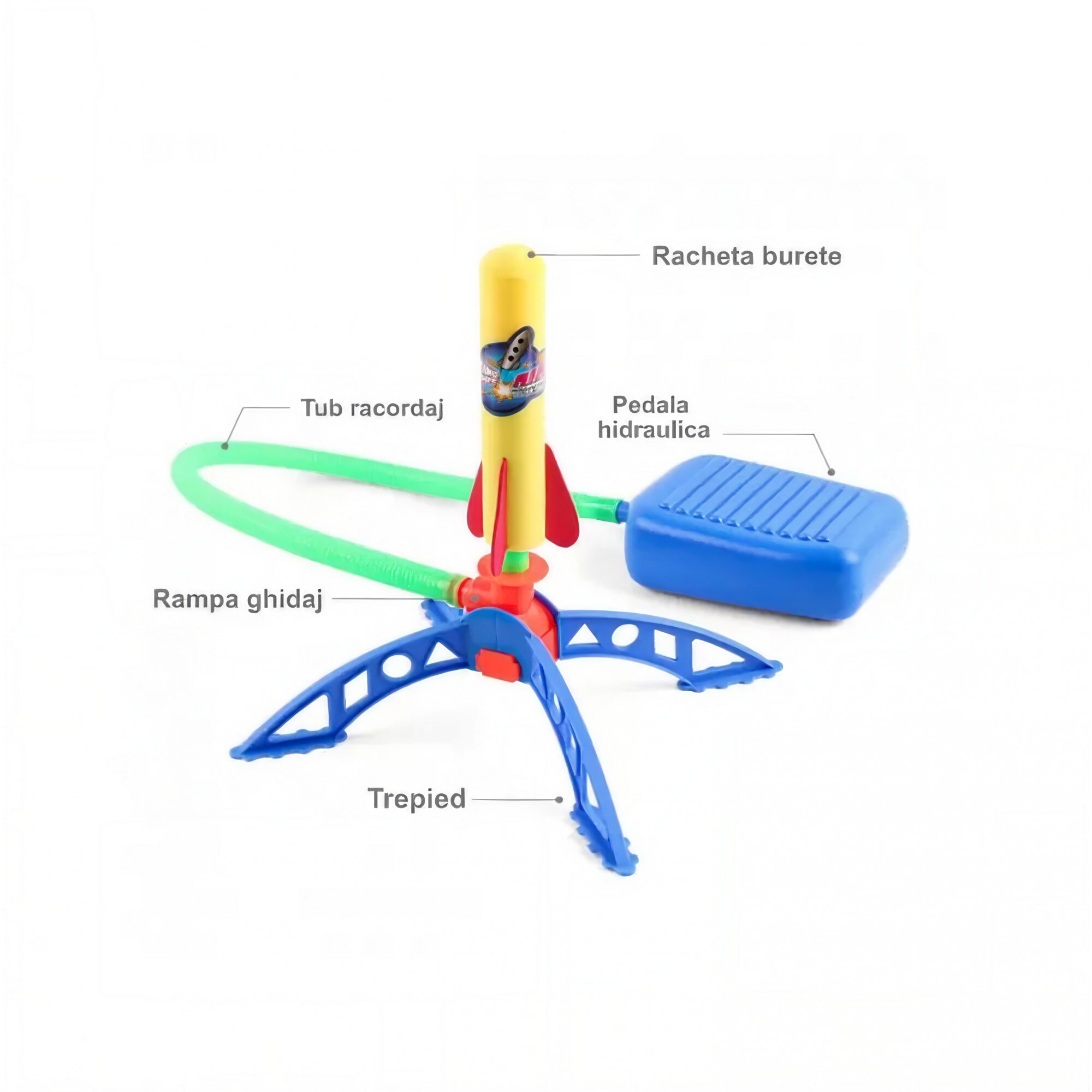 Jucarie pentru copii, Flippy, lansator rachete cu piciorul, 3 rachete ...