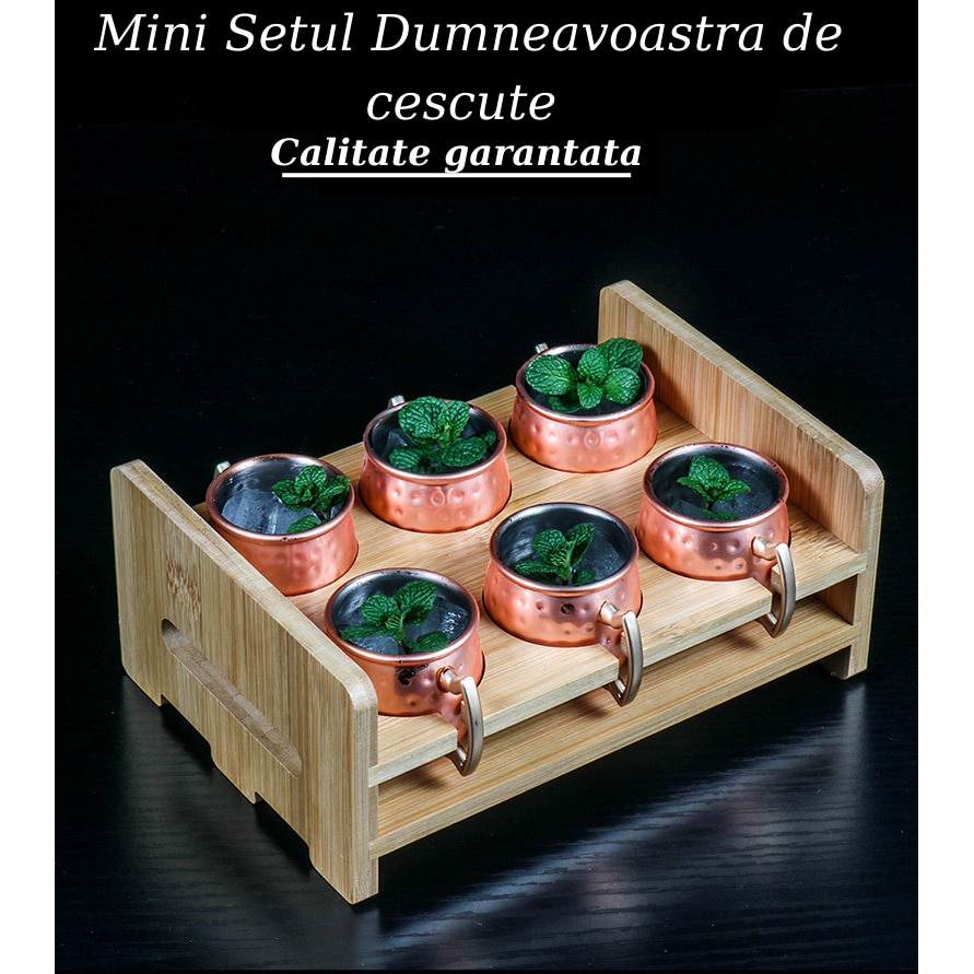 Set de 6 canite pentru schot-uri cu suport din lemn de bambus ARSE ...