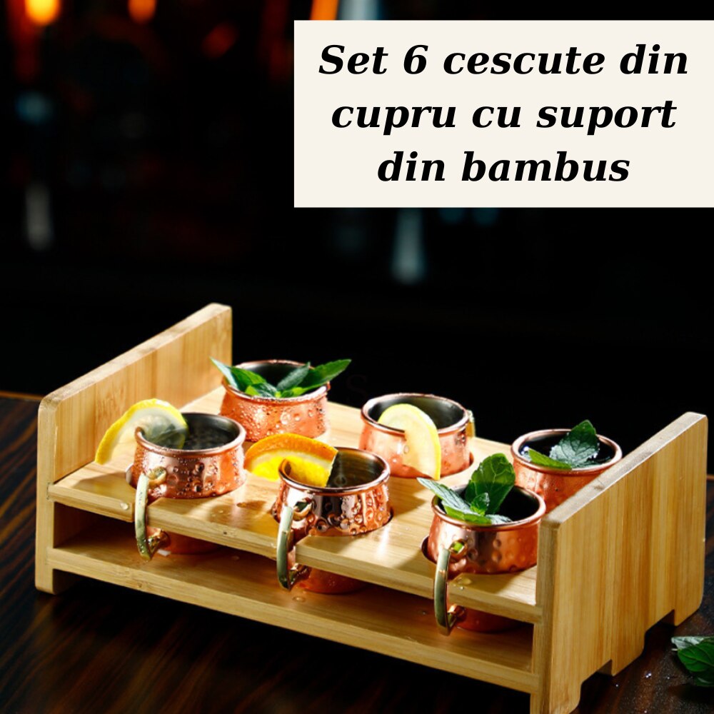 Set de 6 canite pentru schot-uri cu suport din lemn de bambus ARSE ...