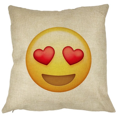 Perna Decorativa Patrata Emoji Fata cu Inimi, 40x40 cm, Husa Detasabila ...
