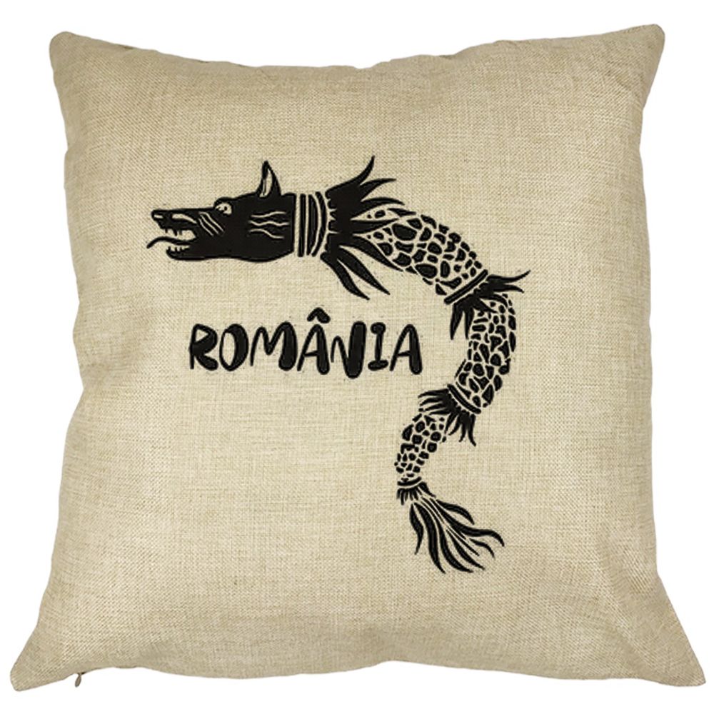 Perna Decorativa Patrata Lup Dacic Romania, 40x40 cm, Husa Detasabila ...