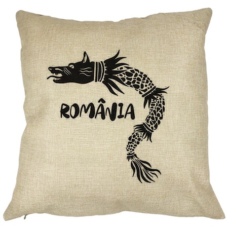 Perna Decorativa Patrata Lup Dacic Romania, 40x40 cm, Husa Detasabila ...