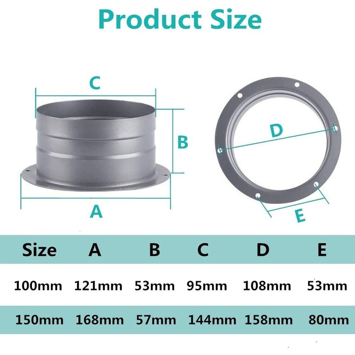 Adaptor flansa pentru teava de aerisire, Inox, 100 mm, Argintiu - eMAG.ro