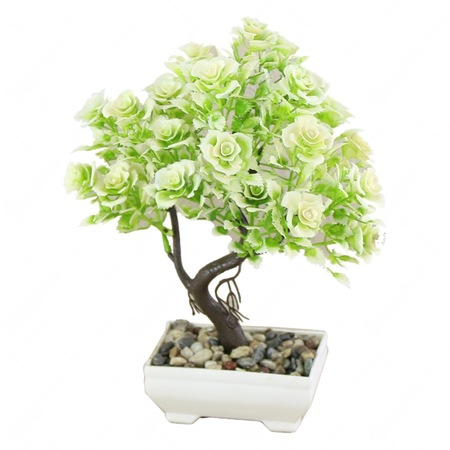 Copac artificial cu Flori in ghiveci, Plastic, Verde, 24 cm - eMAG.ro