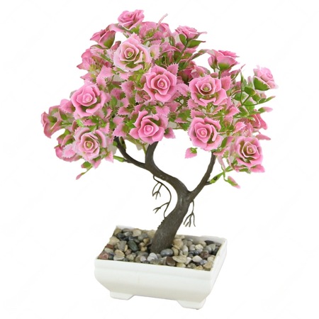 Copac artificial cu Flori in ghiveci, Plastic, Roz, 24 cm - eMAG.ro