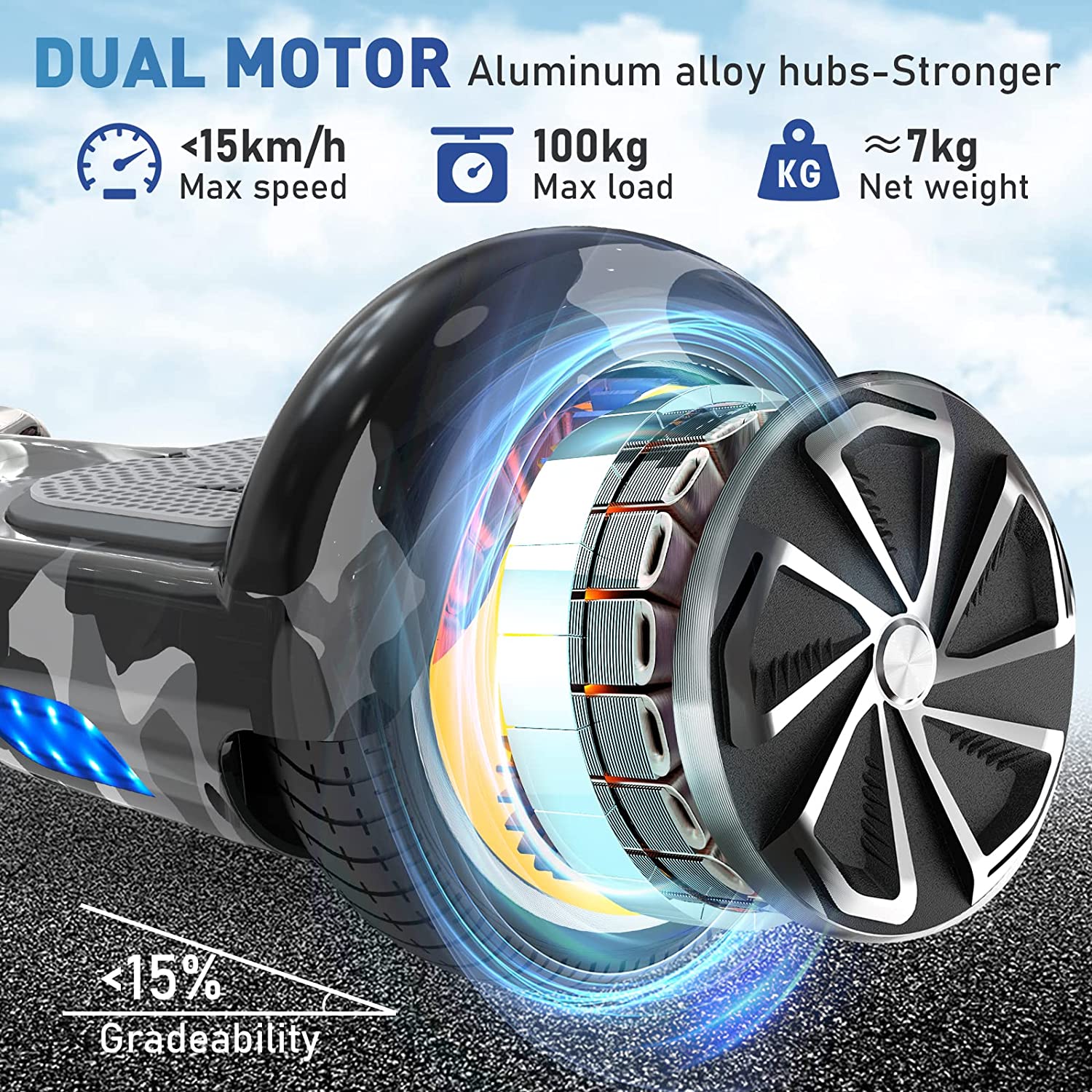 Set Hoverboard si go kart, Mega Motion, ABS/PC, LED, Bluetooth, Negru ...