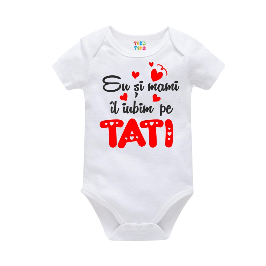 Body alb maneca scurta ''Eu si mami il iubim pe tati'' 1-3 luni - eMAG.ro