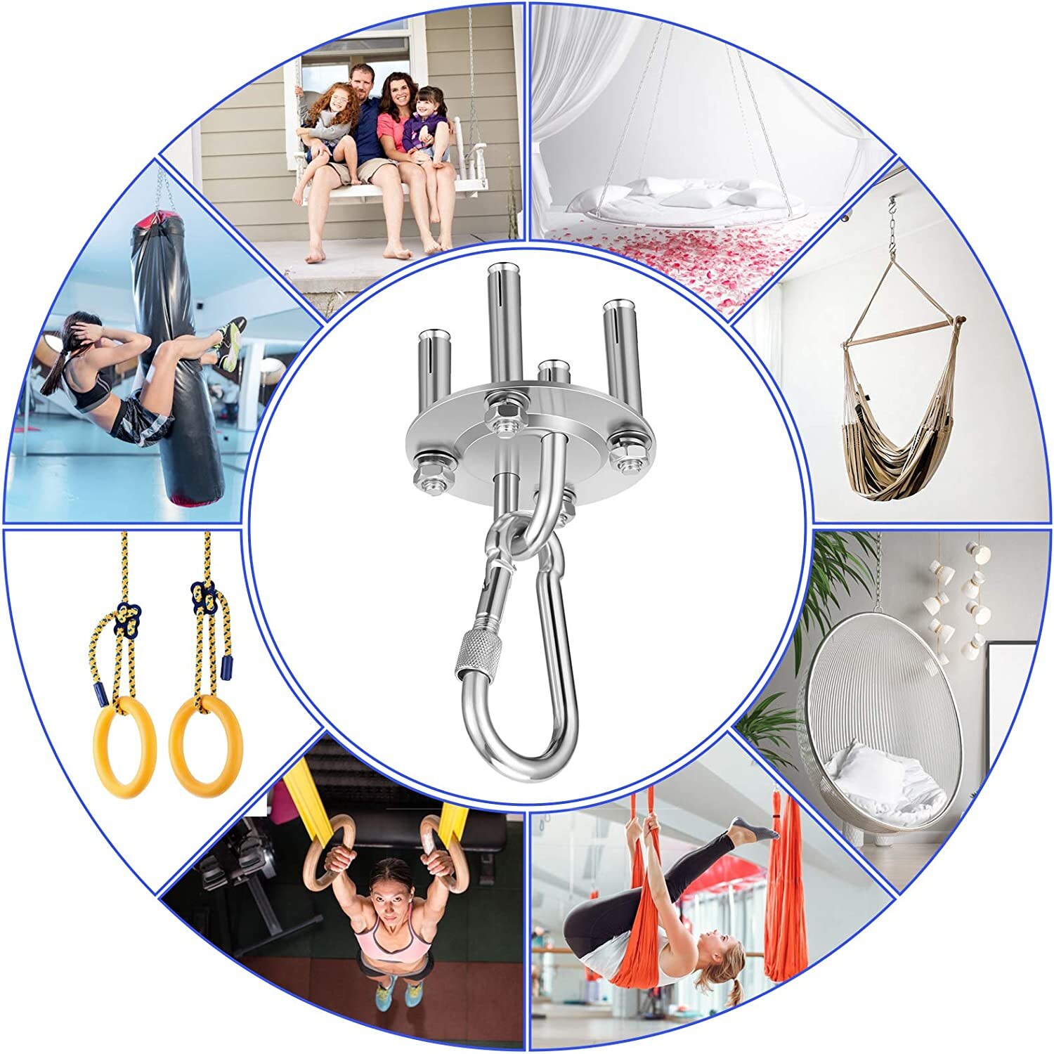 Carlig cu carabina suspendare tavan, Inox, 100 kg, Argintiu - eMAG.ro