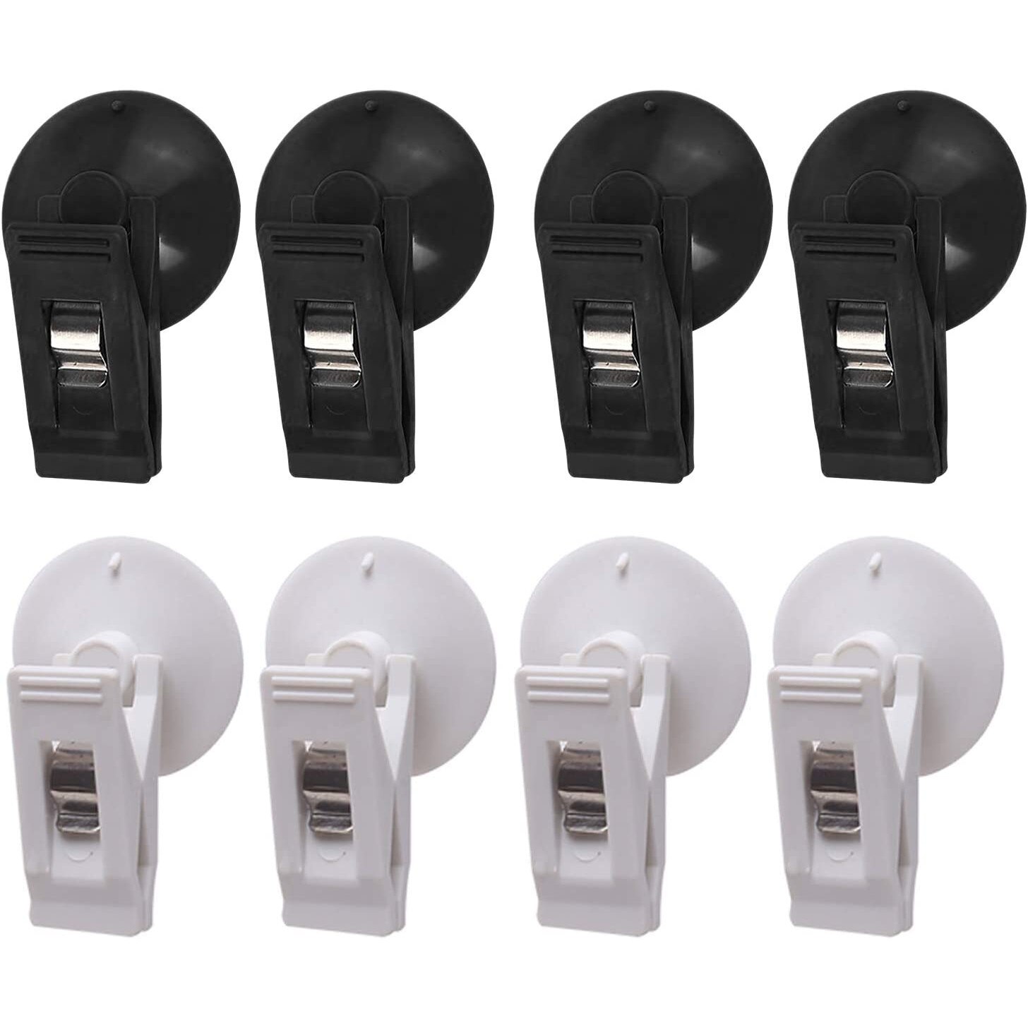 Set 8 cleme agatare haine/perdele/paravane, Cu ventuze, Alb/Negru - eMAG.ro