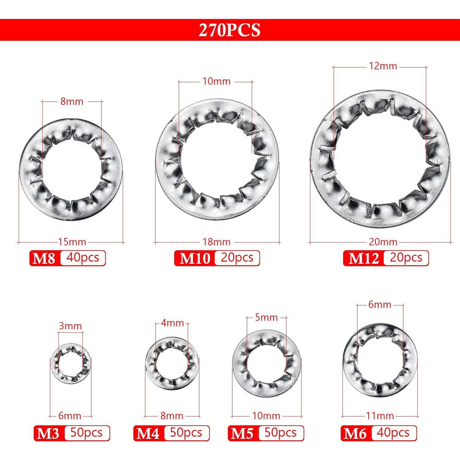 Set 270 saibe, Model M3-M12, Argintiu - eMAG.ro