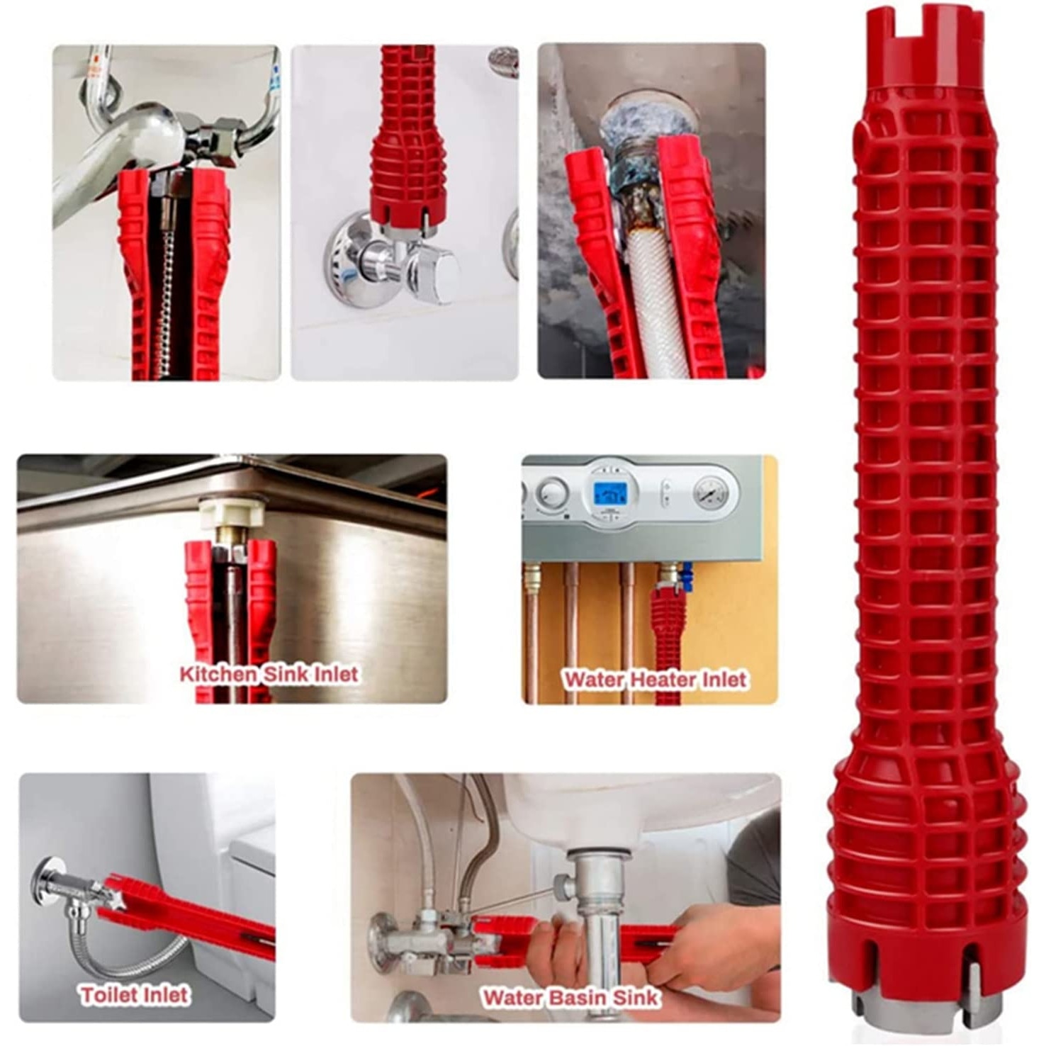 Cheie multifunctionala instalare chiuveta 8 in 1, Rosu - eMAG.ro