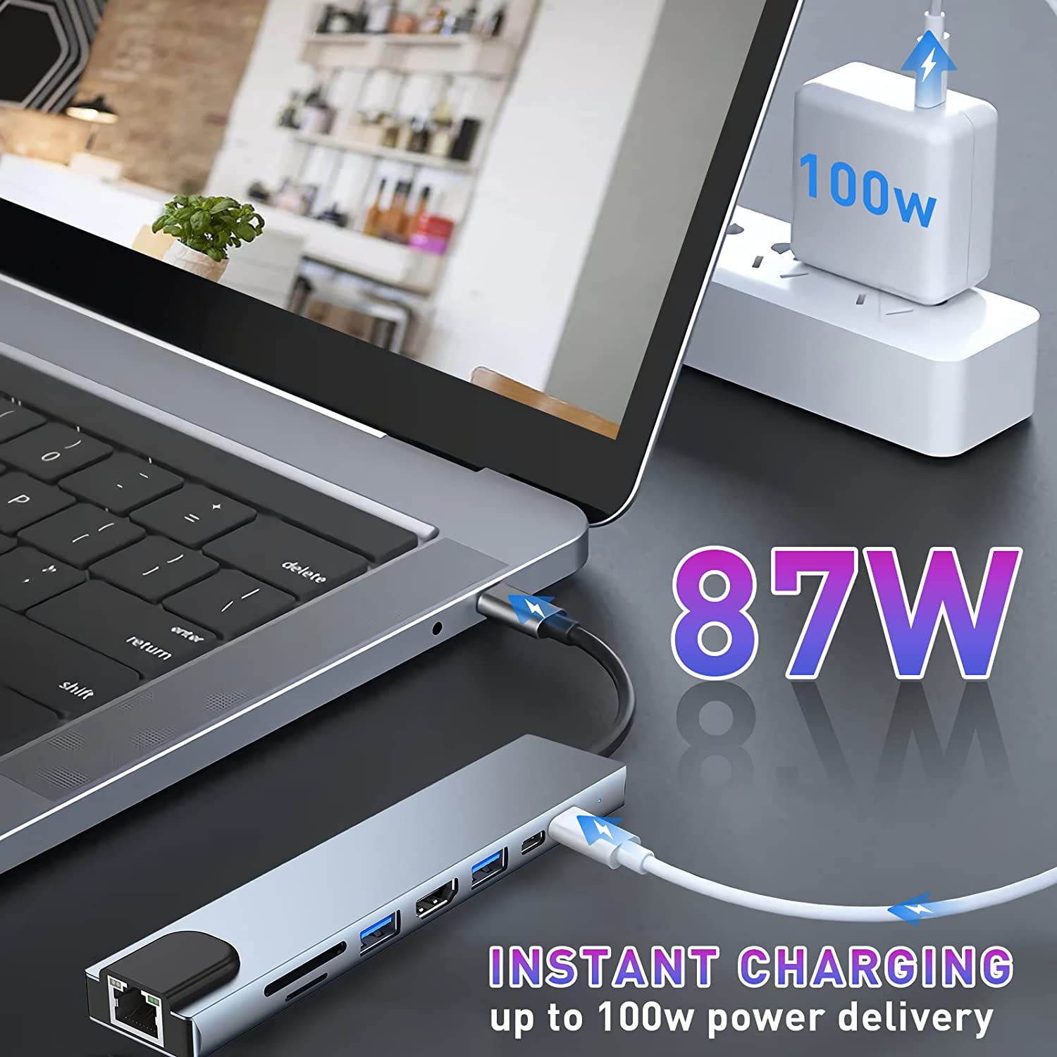 OEM USB C hub, 8 az 1-ben USB C adapter, HDMI 4K-val, C típusú PD 100 W ...