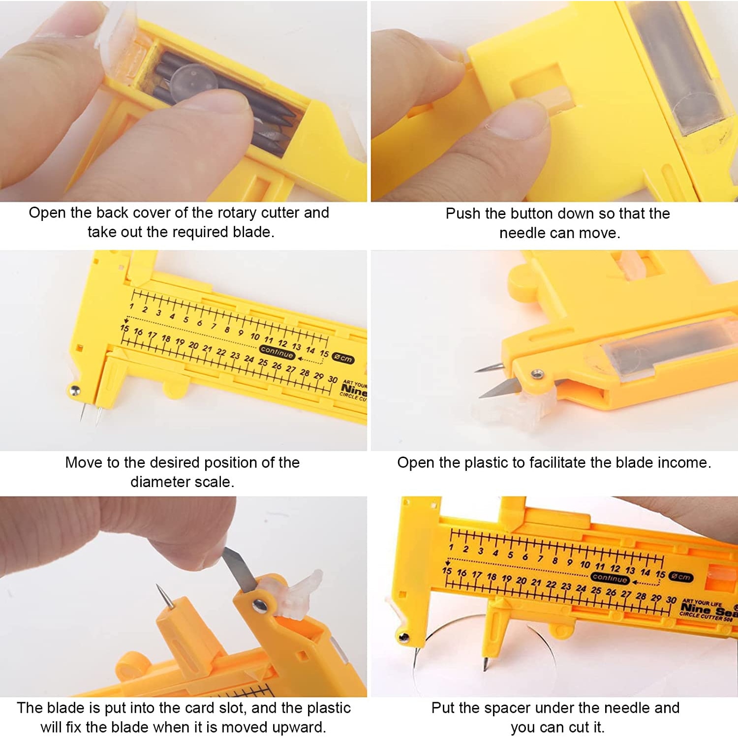 Cutter compas hartie, Plastic, 1-15 cm, Galben - eMAG.ro