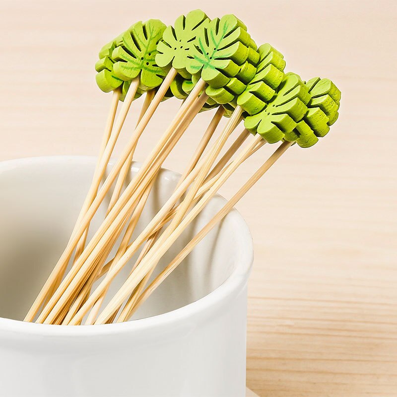 Set 100 scobitori Cocktail, Bambus, Verde, 5 inch - eMAG.ro