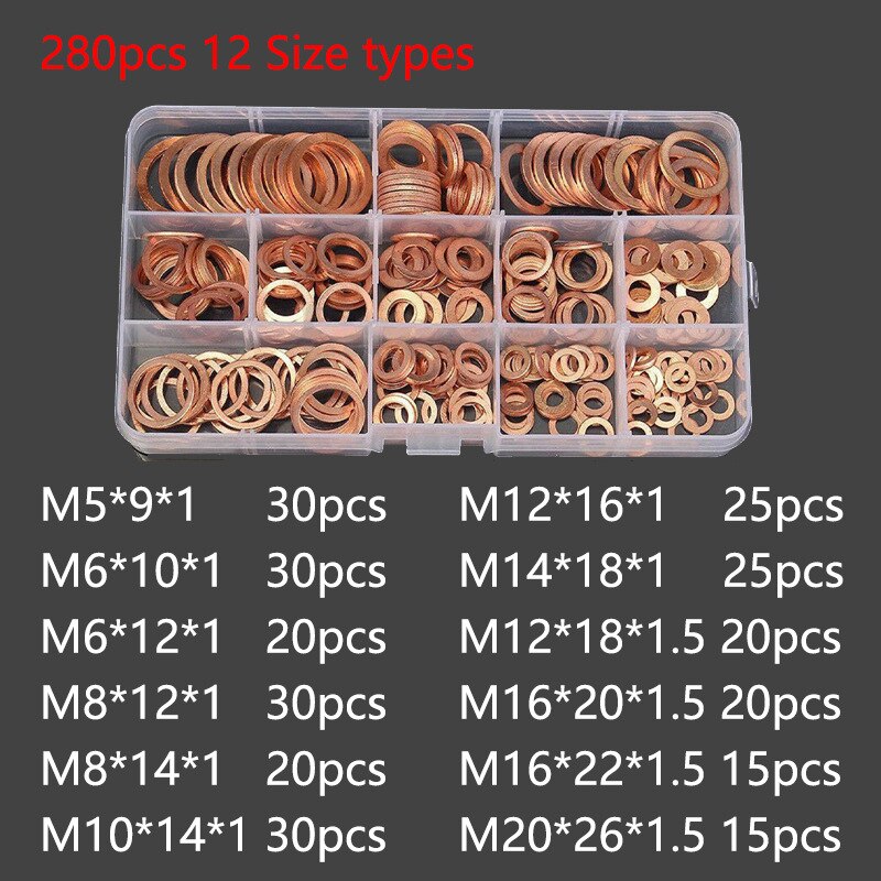 Set 280 saibe, Cupru, M5/M6/M8/M10/M12/M14/M16/M20 - eMAG.ro