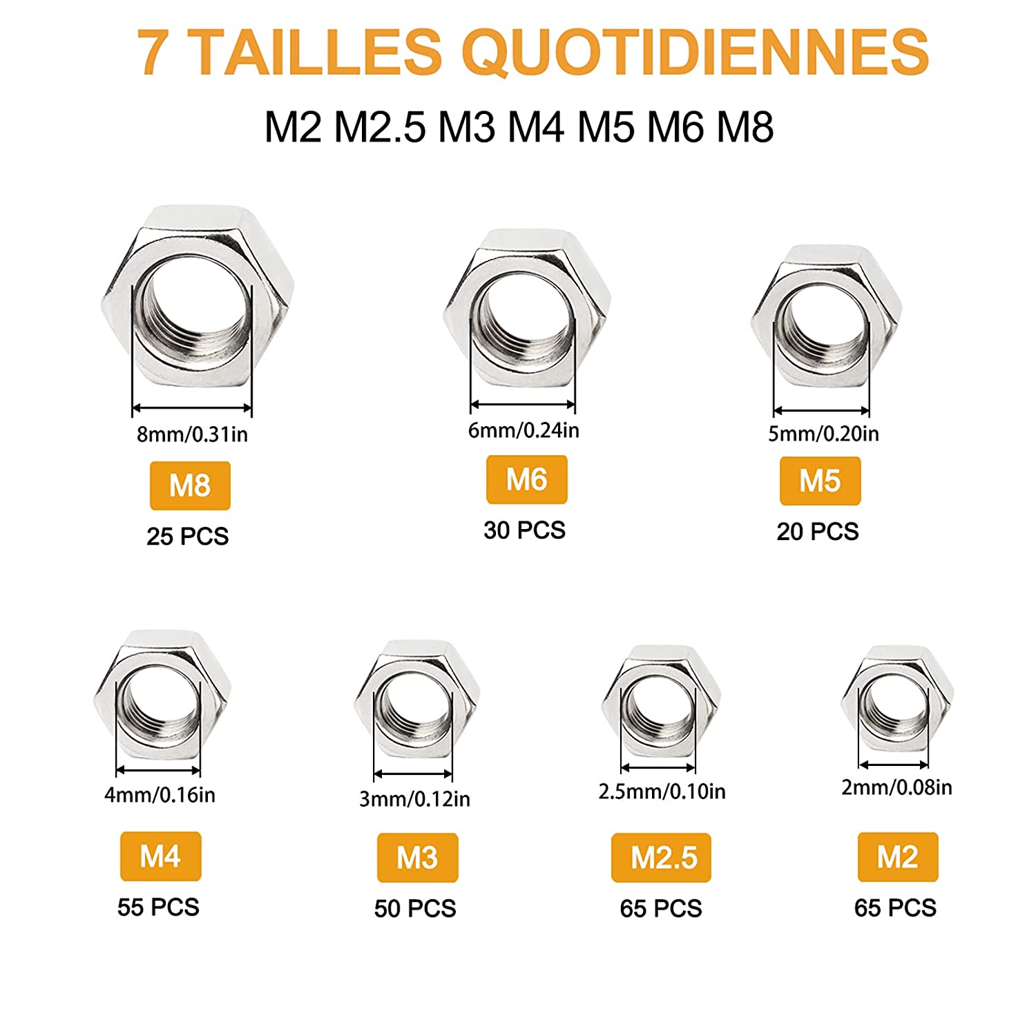 Set 315 piulite de blocare, Inox, M2/M2.5/M3/M4/M5/M6/M8 - eMAG.ro