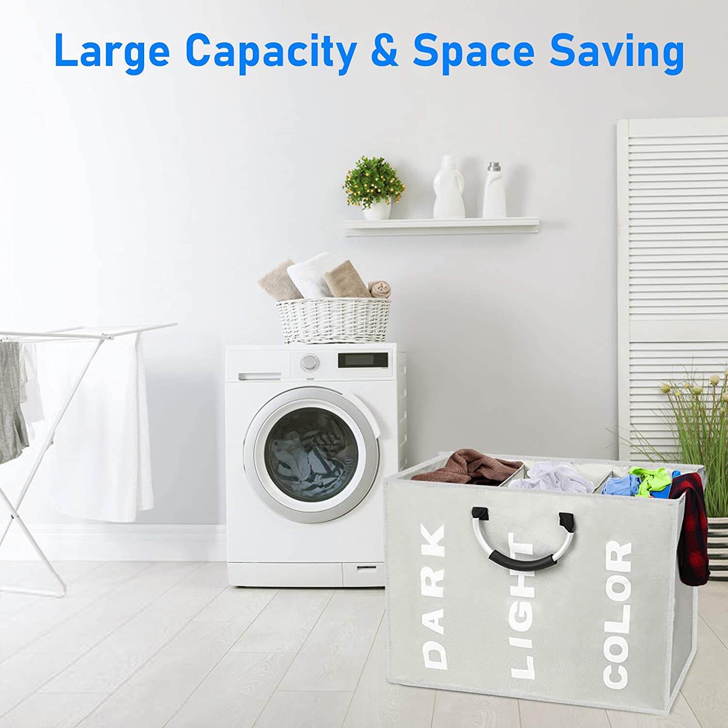 Cos de rufe pliabil, Poliester/Polietilena, 80 l, 60x32x49 cm, Gri ...