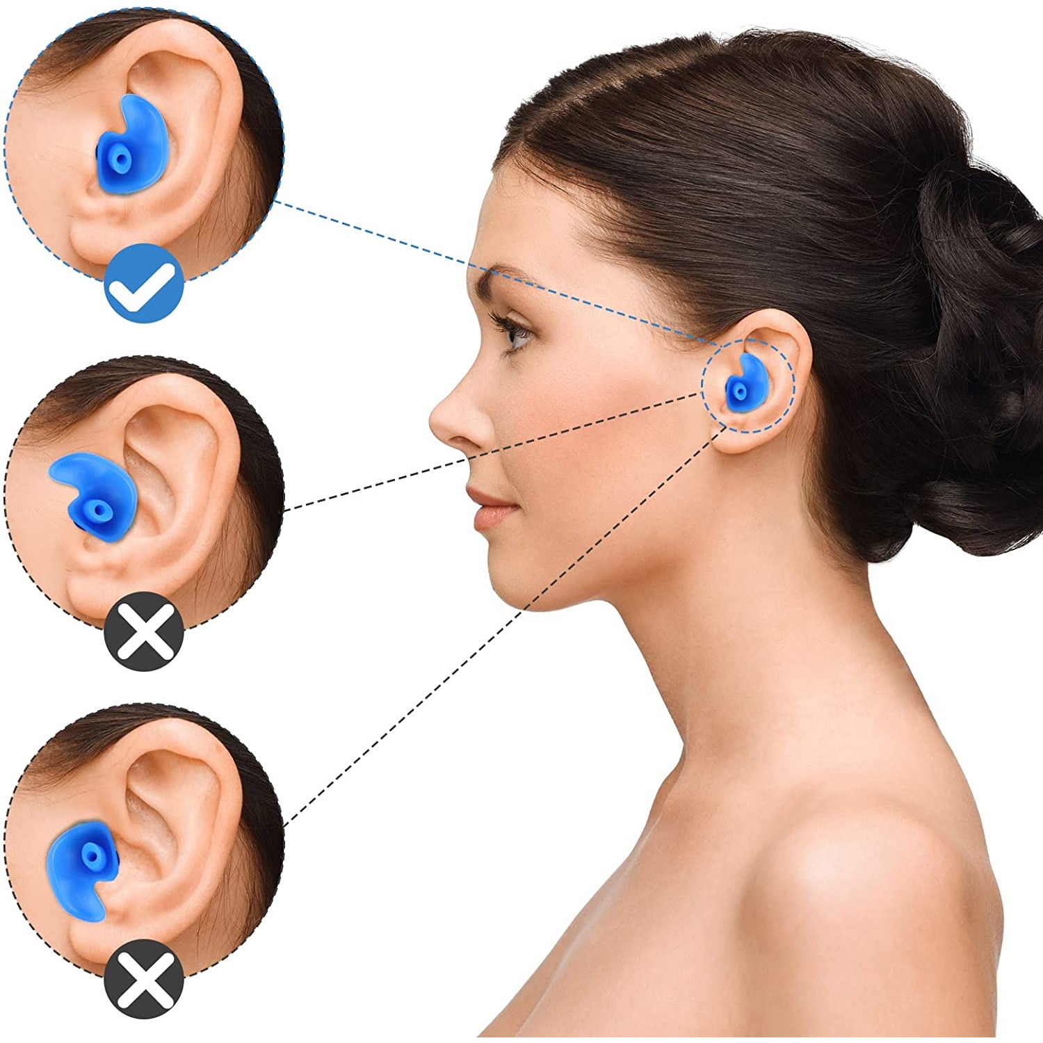 Set 2 perechi dopuri de urechi inot, Silicon, Albastru - eMAG.ro