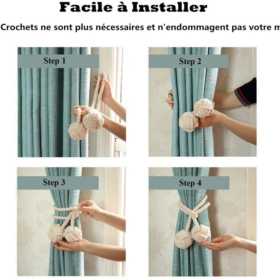 Set 2 snururi prindere draperie, Bumbac, Alb - eMAG.ro