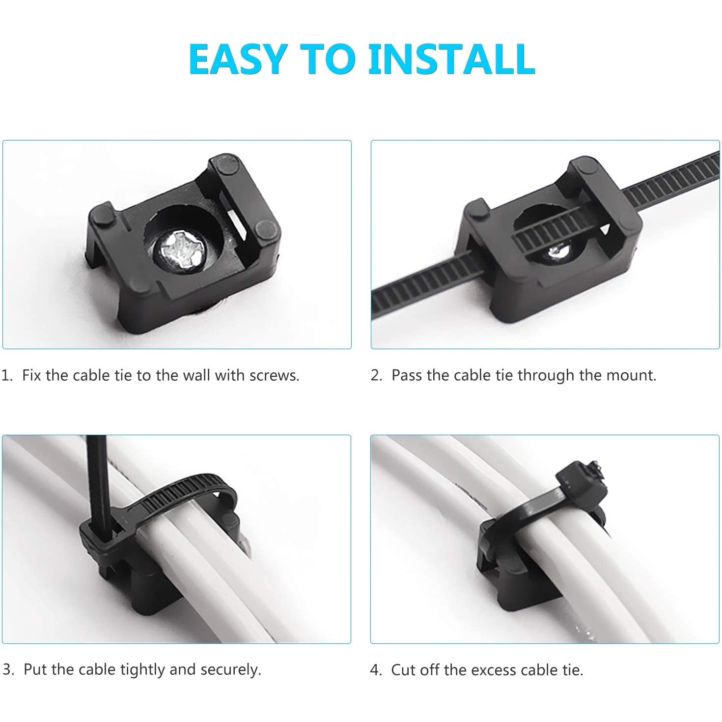 Set 500 suporturi prindere cabluri, 22.6x15.9mm, Negru - eMAG.ro